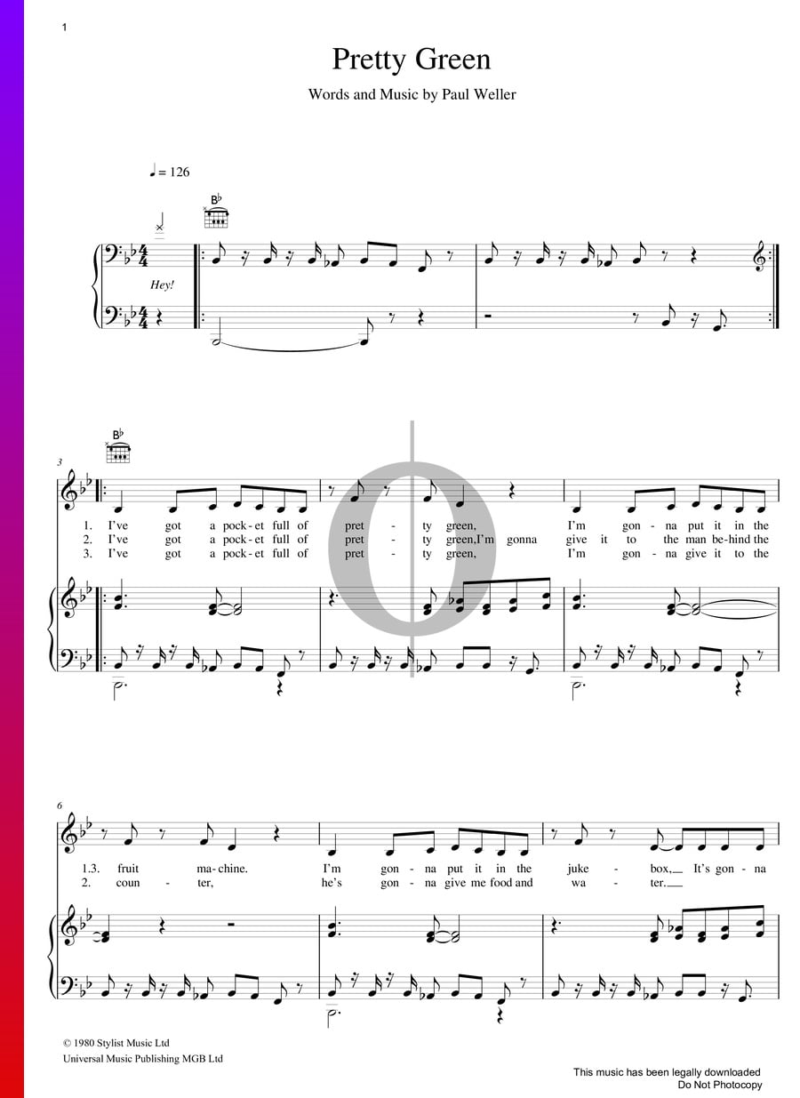 Pretty Green (The Jam) Piano Sheet Music - OKTAV