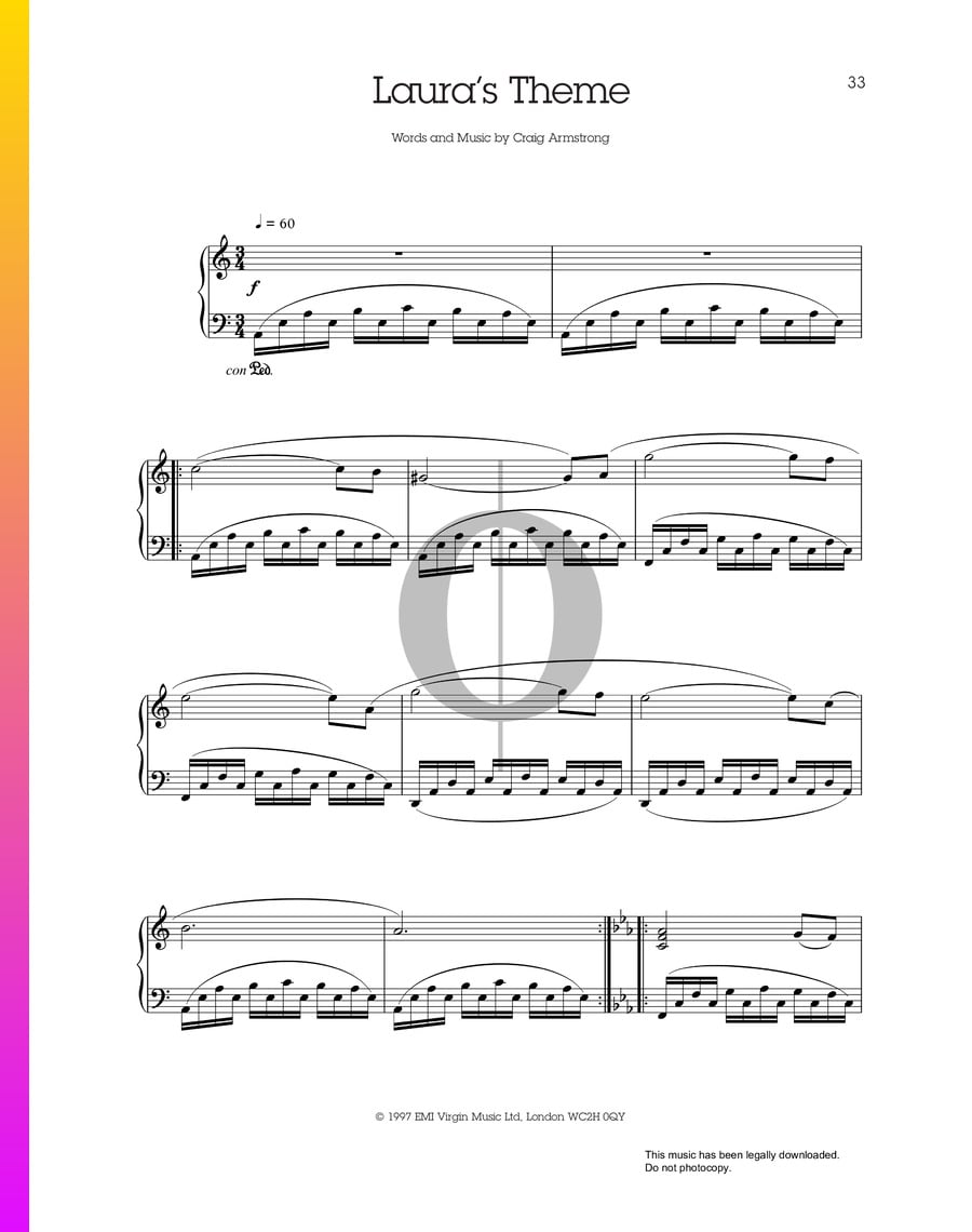 Laura's Theme (Craig Armstrong) Piano Sheet Music - OKTAV
