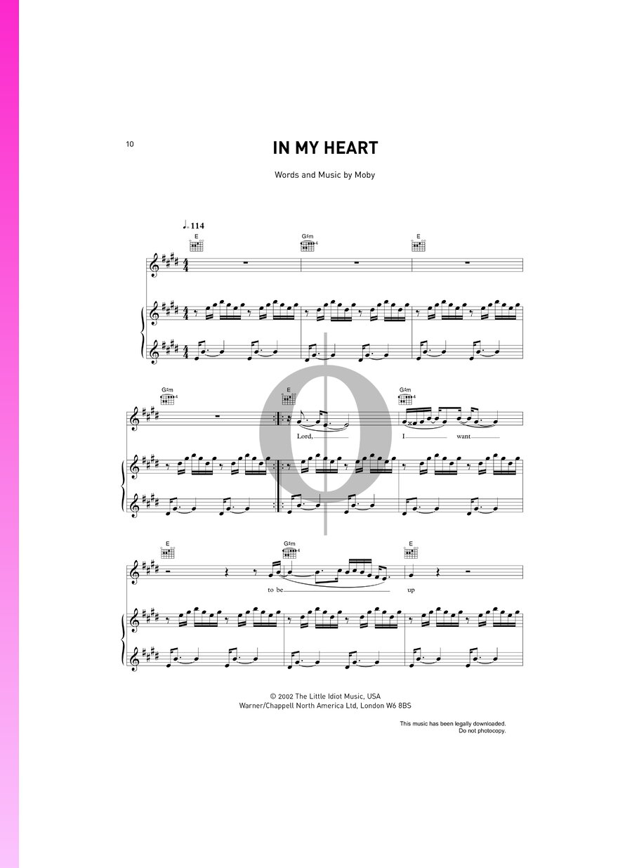 In My Heart (Moby) Piano Sheet Music - OKTAV