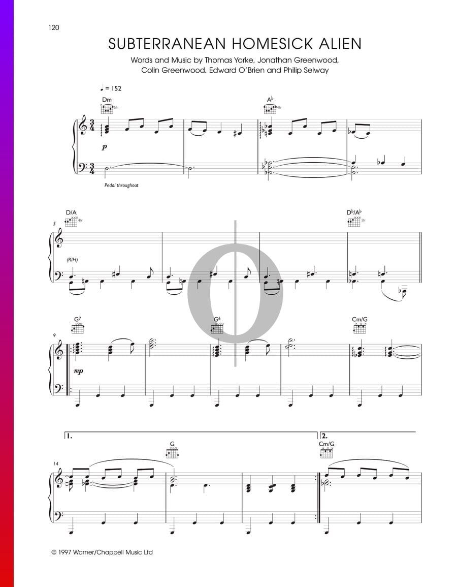 Subterranean Homesick Alien (Radiohead) Piano Sheet Music - OKTAV