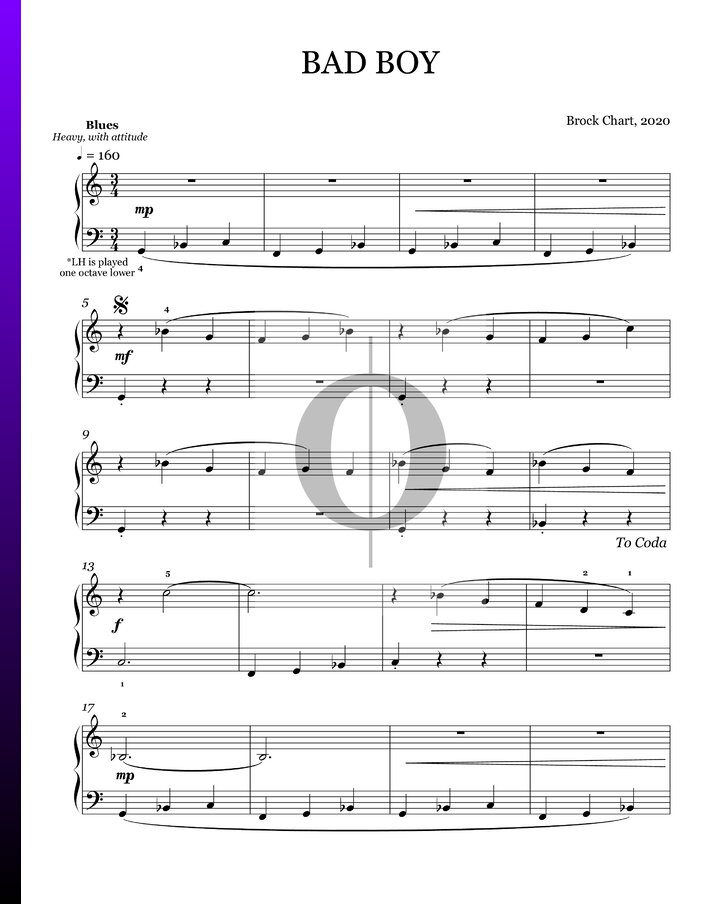 Bad Boy » Brock Chart - Partitions de piano - OKTAV