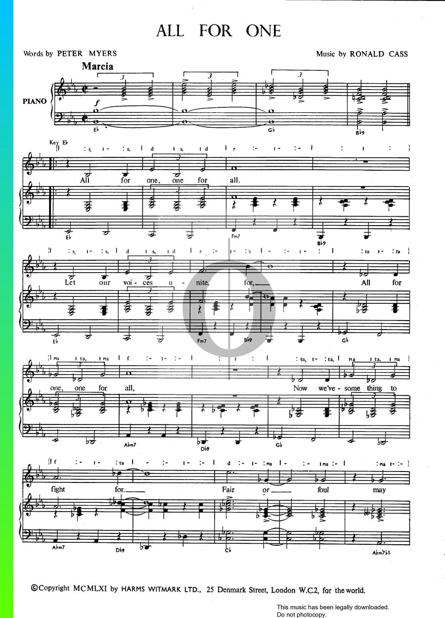 All For One Piano Sheet Music from The Young Ones by Cliff Richard - OKTAV