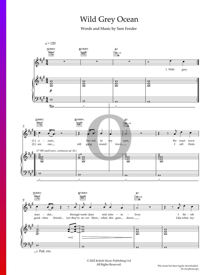 Wild Grey Ocean (Sam Fender) Piano Sheet Music - OKTAV
