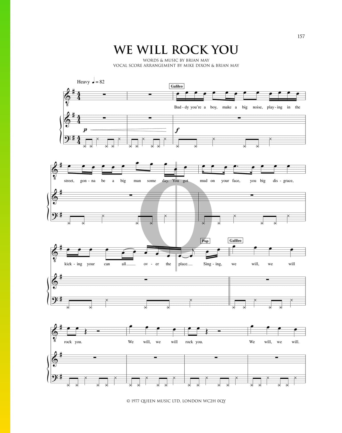 "We Will Rock You" leichte Noten (Klavier, Gesang, Gitarre) von Queen ...