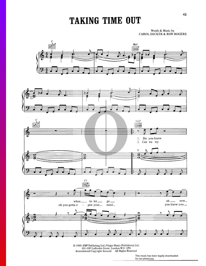Taking Time Out (T'Pau) Piano Sheet Music - OKTAV