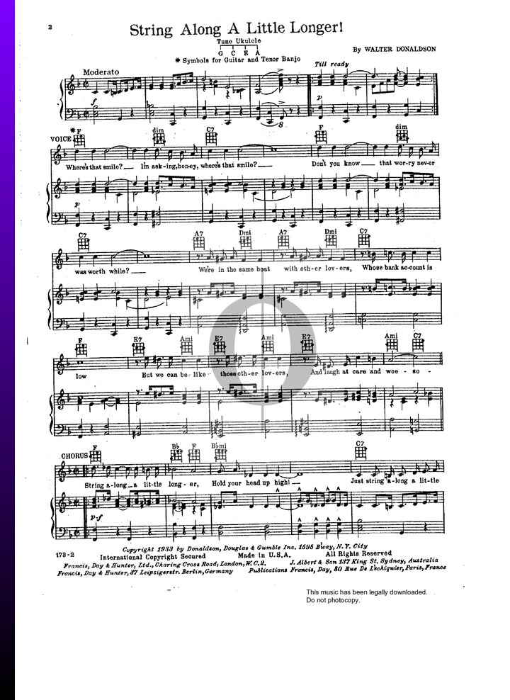 String Along A Little Longer Sheet Music (Piano, Voice, Guitar) - OKTAV