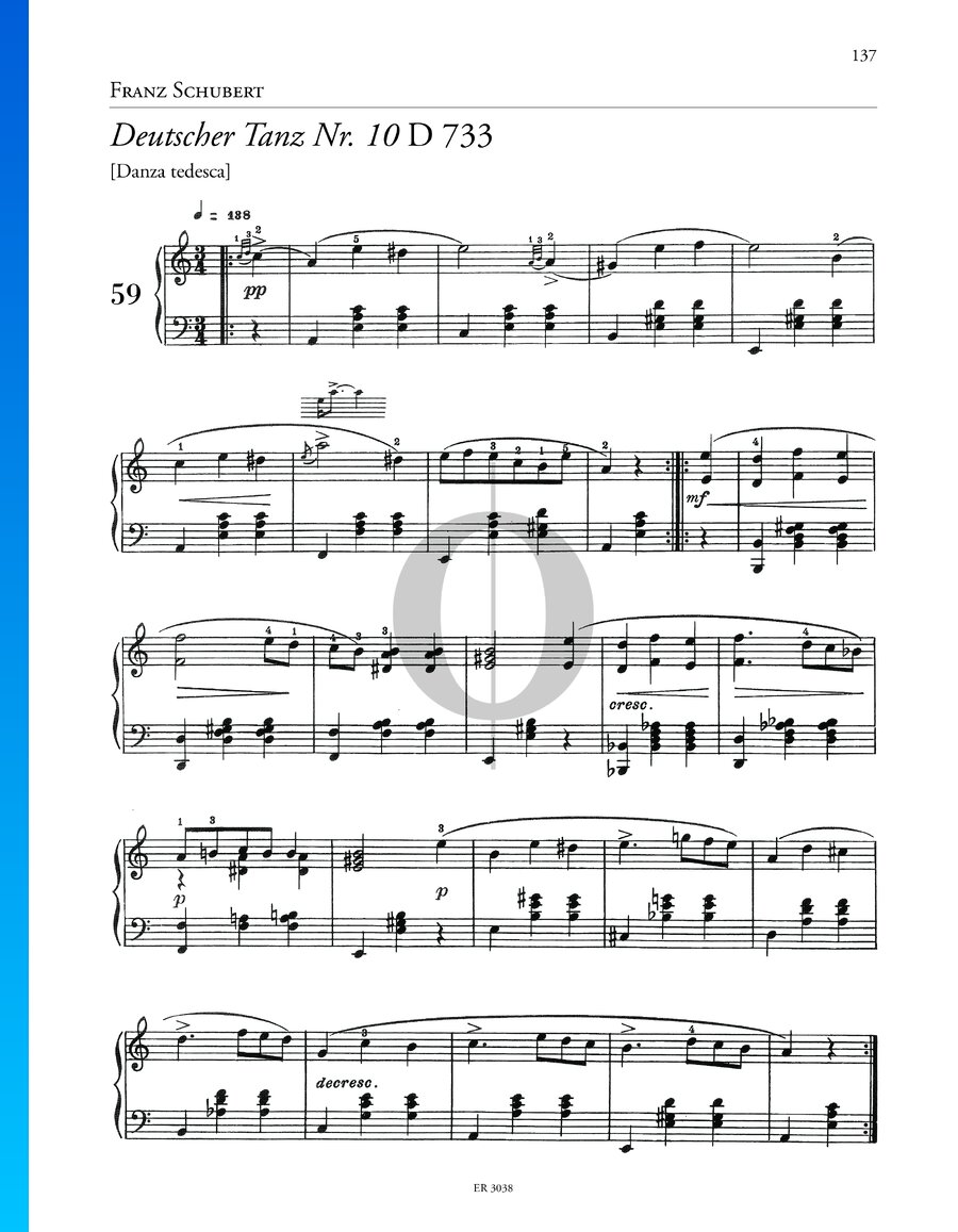 Deutscher Tanz in a-Moll, Nr. 10 D 73 Klaviernoten (Franz Schubert) - OKTAV