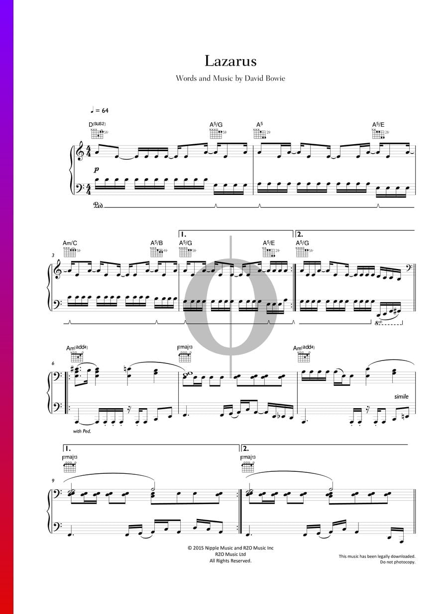 Lazarus (David Bowie) Piano Sheet Music - OKTAV