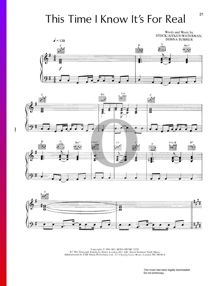 This Time I Know It's For Real (Donna Summer) Piano Sheet Music - OKTAV