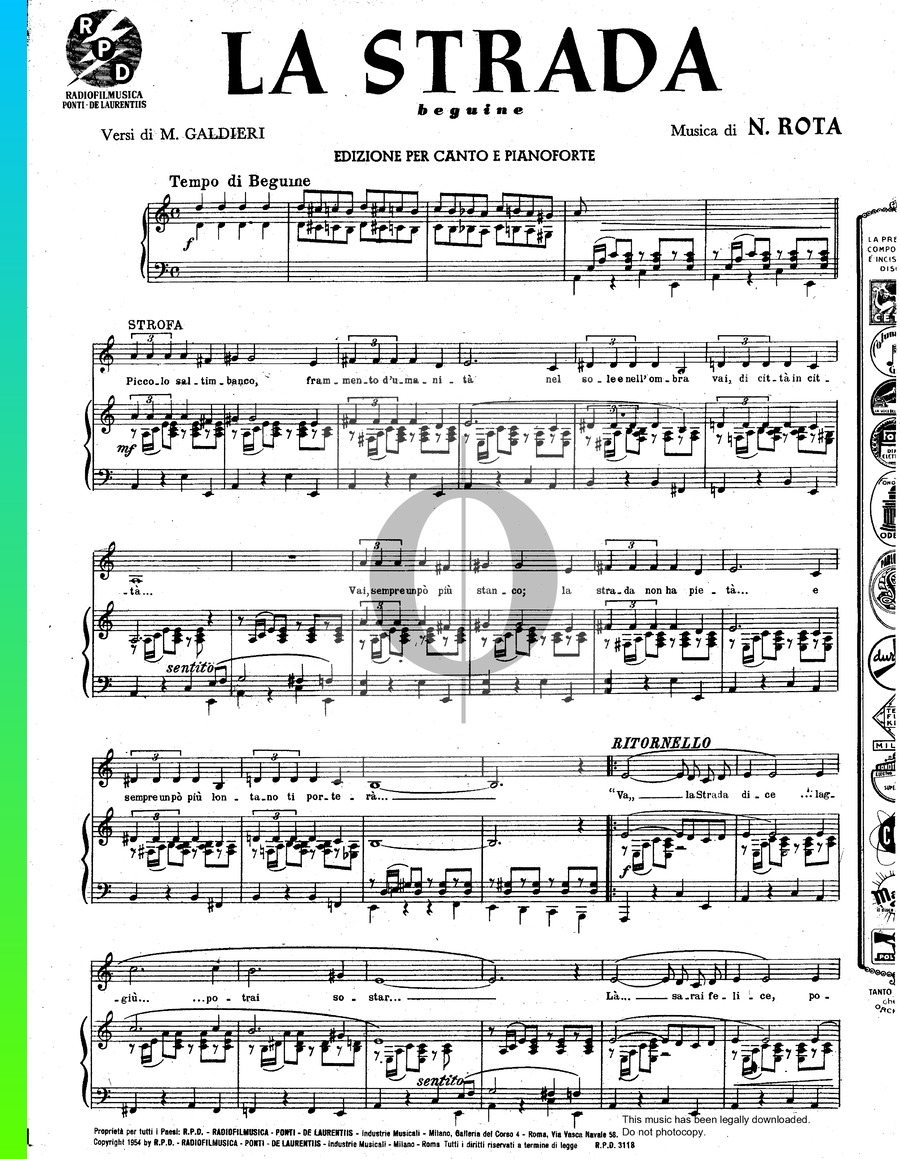 La Strada Piano Sheet Music from by Nino Rota, Michele Galdieri - OKTAV