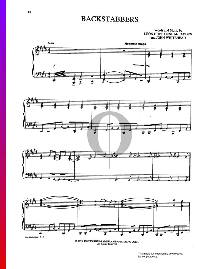Back Stabbers (O'Jays) Piano Sheet Music - OKTAV