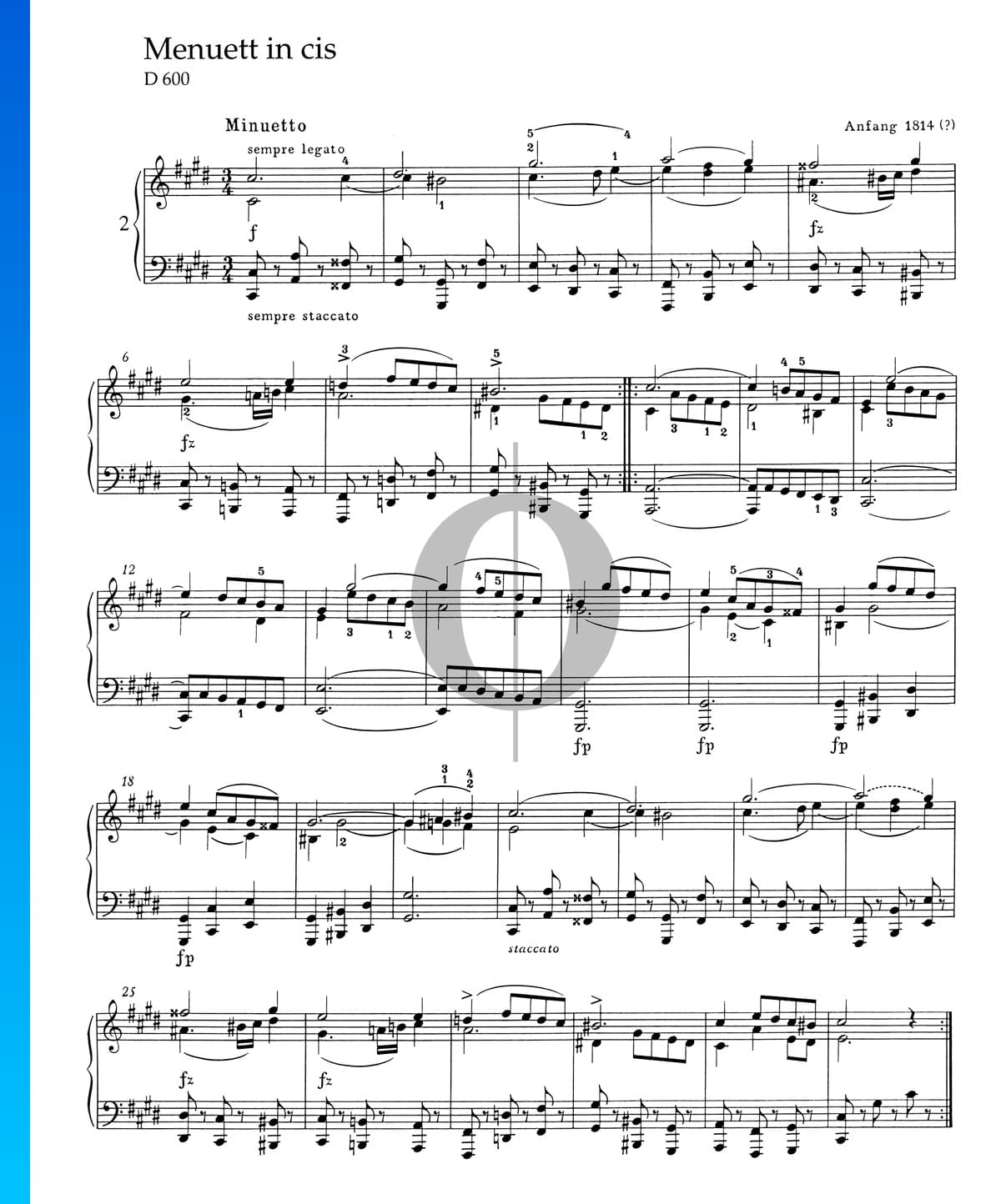 Minuet in C-sharp Minor, D 600 (Franz Schubert) Piano Sheet Music - OKTAV