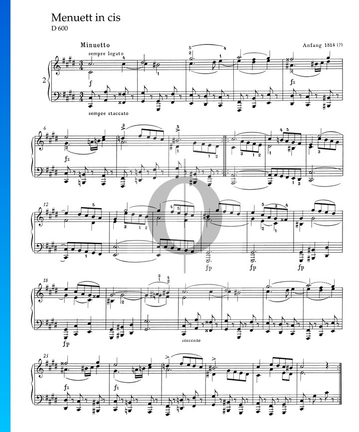 Minuet in C-sharp Minor, D 600 (Franz Schubert) Piano Sheet Music - OKTAV