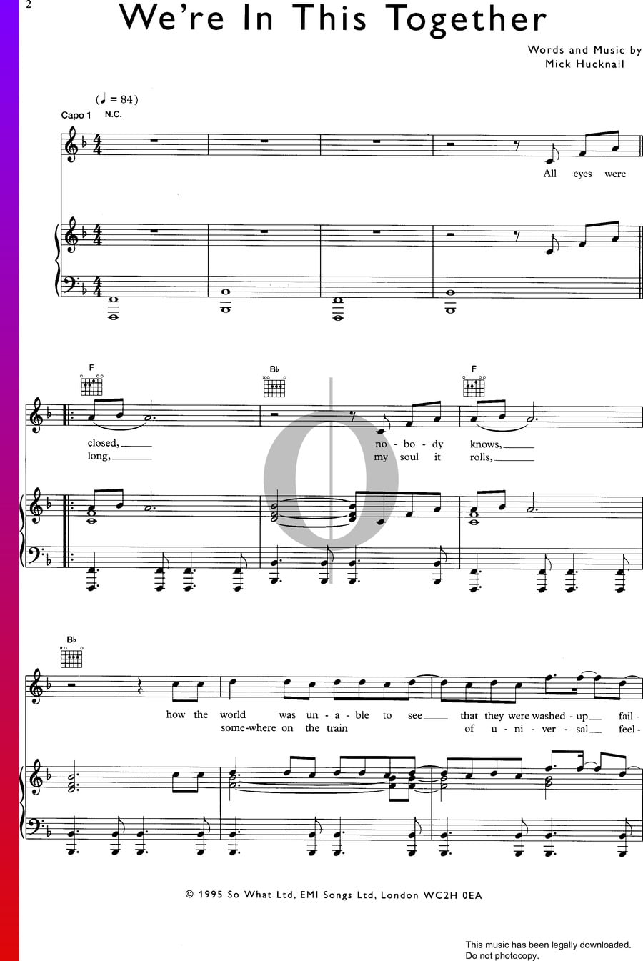 We're In This Together (Simply Red) Piano Sheet Music - OKTAV
