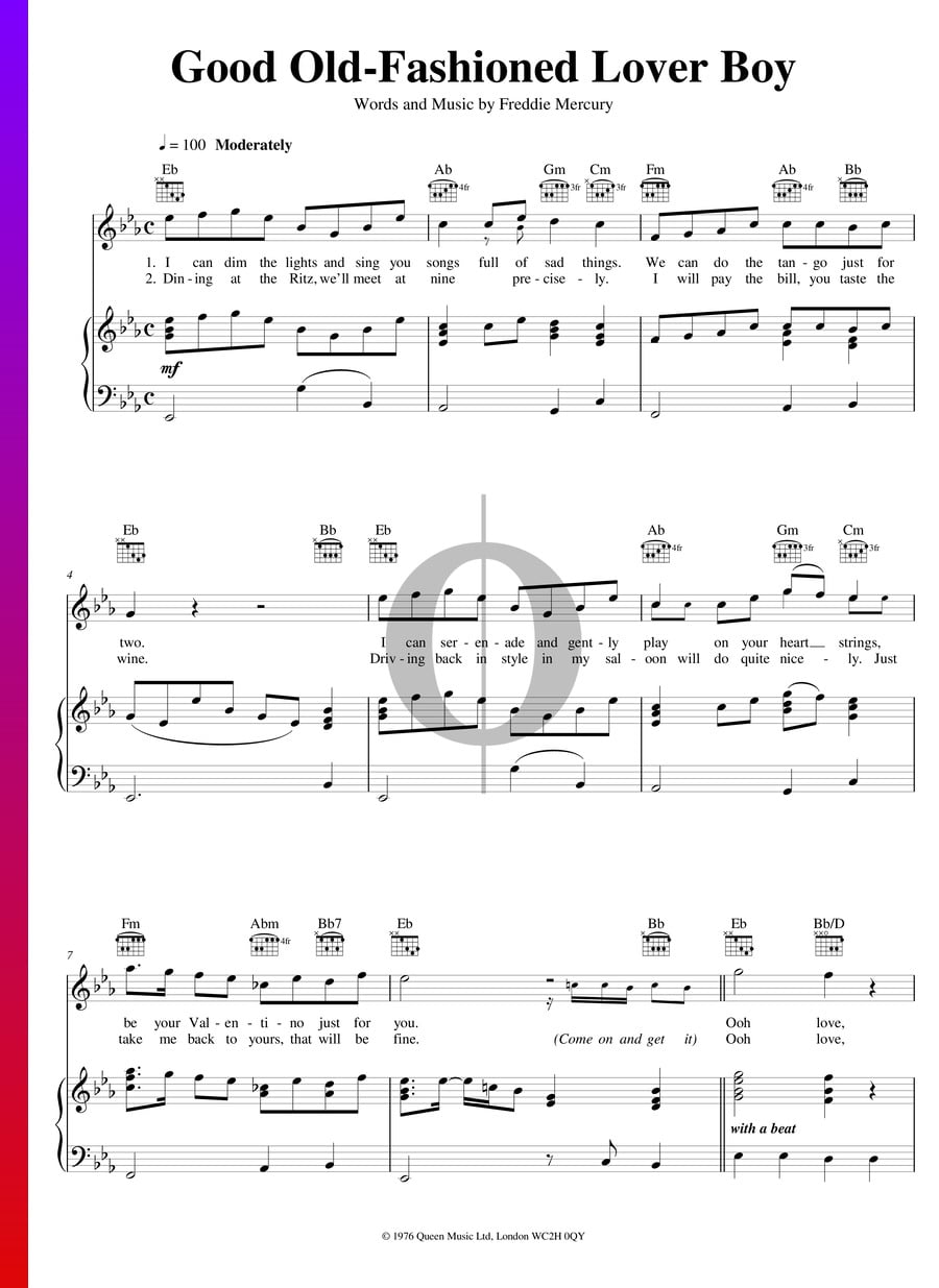 Good Old Fashioned Lover Boy Queen Piano Sheet Music OKTAV Good Old Fashioned Lover Boy Queen Piano Sheet Music OKTAV