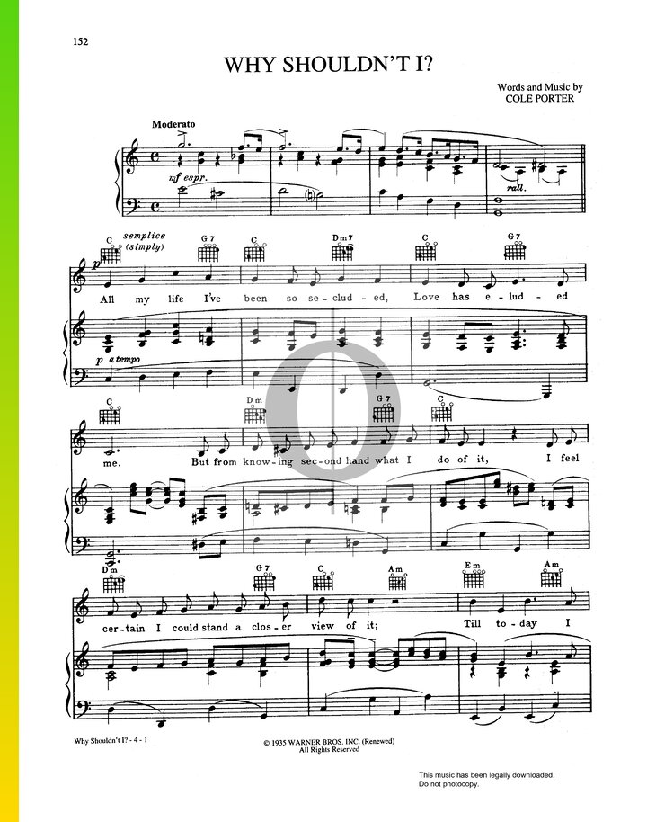 Why Shouldn't I (Cole Porter) Piano Sheet Music - OKTAV