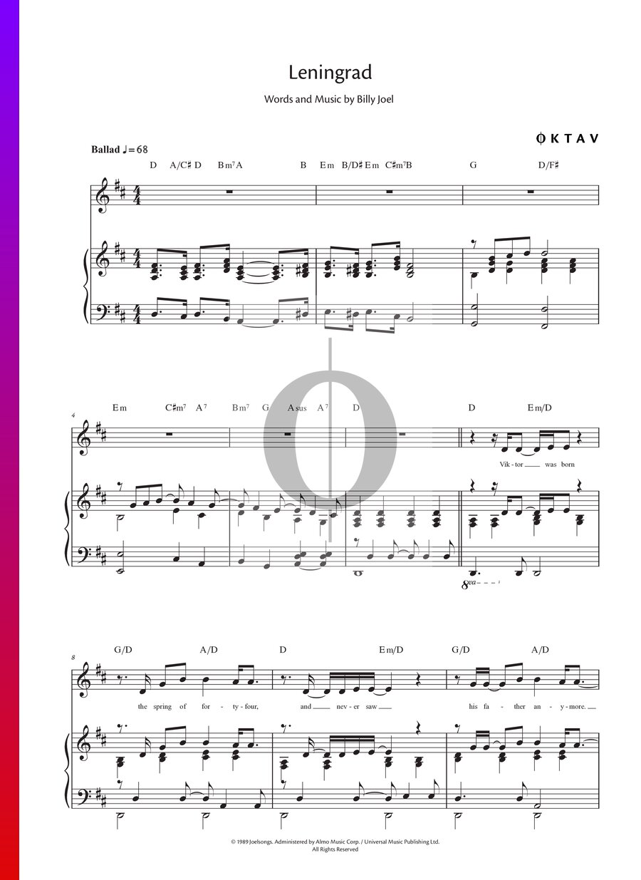 Leningrad (Billy Joel) Piano Sheet Music - OKTAV