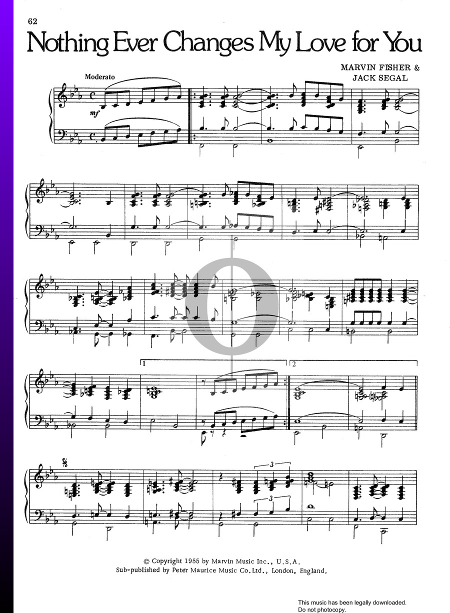 Nothing Ever Changes My Love For You (Nat King Cole) Piano Sheet Music - OKTAV