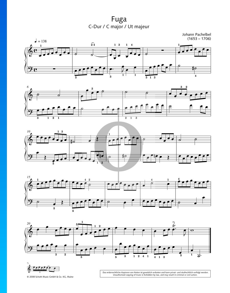 Fuga in C Major (Johann Pachelbel) Piano Sheet Music - OKTAV