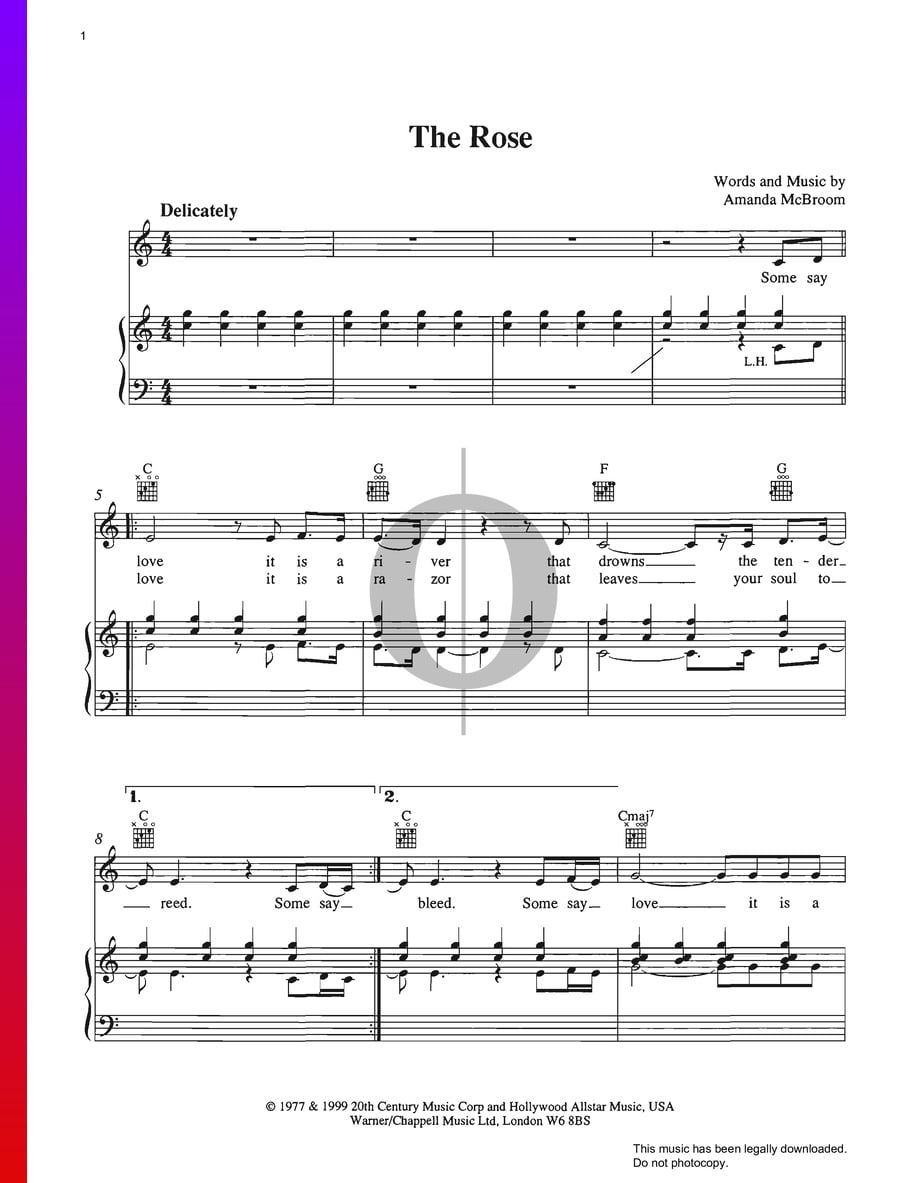 The Rose door Bette Midler | piano bladmuziek (Piano, Stem, Gitaar) - OKTAV