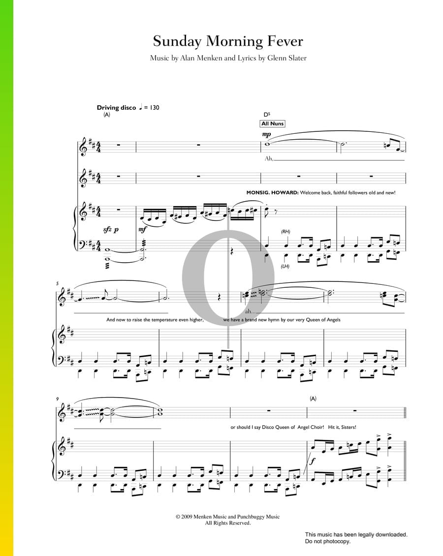 Sunday Morning Fever (Alan Menken) Piano Sheet Music - OKTAV