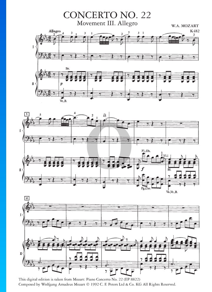 Piano Concerto No. 22 in E-flat Major, K. 482: 3. Allegro (Wolfgang ...