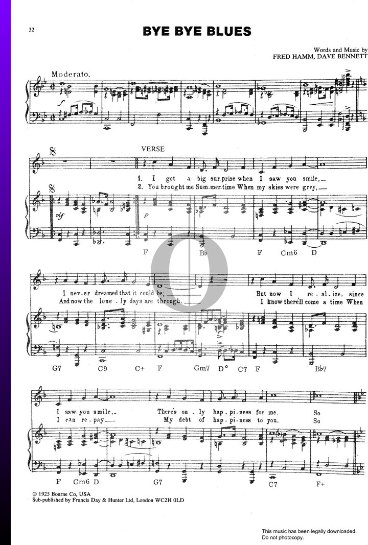 Bye Bye Blues (Les Paul, Mary Ford) Piano Sheet Music - OKTAV
