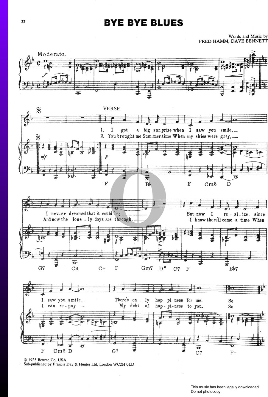 Bye Bye Blues (Les Paul, Mary Ford) Piano Sheet Music - OKTAV