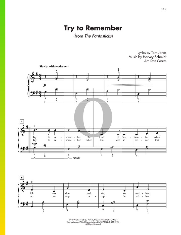 Try To Remember (Harvey Schmidt) Piano Sheet Music - OKTAV