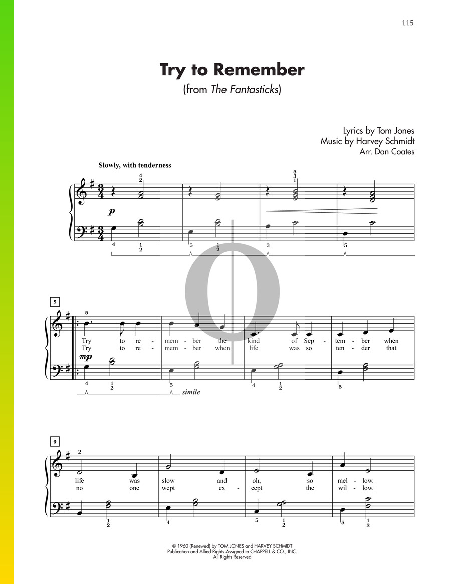 Try To Remember » Harvey Schmidt - Partitions de piano - OKTAV