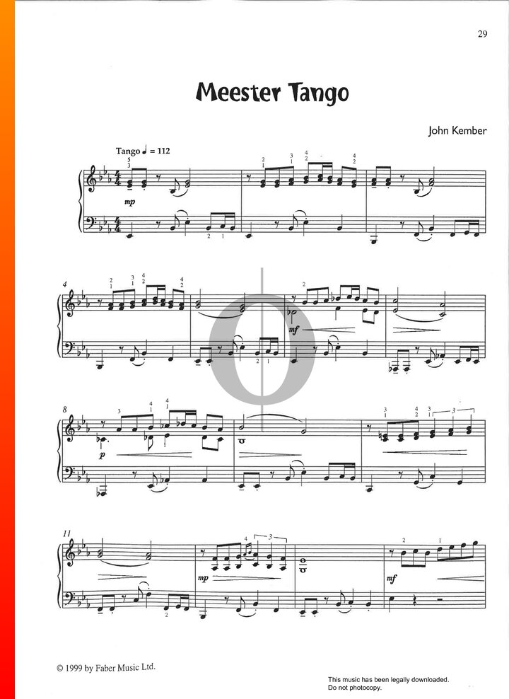 Meester Tango (John Kember) Piano Sheet Music - OKTAV