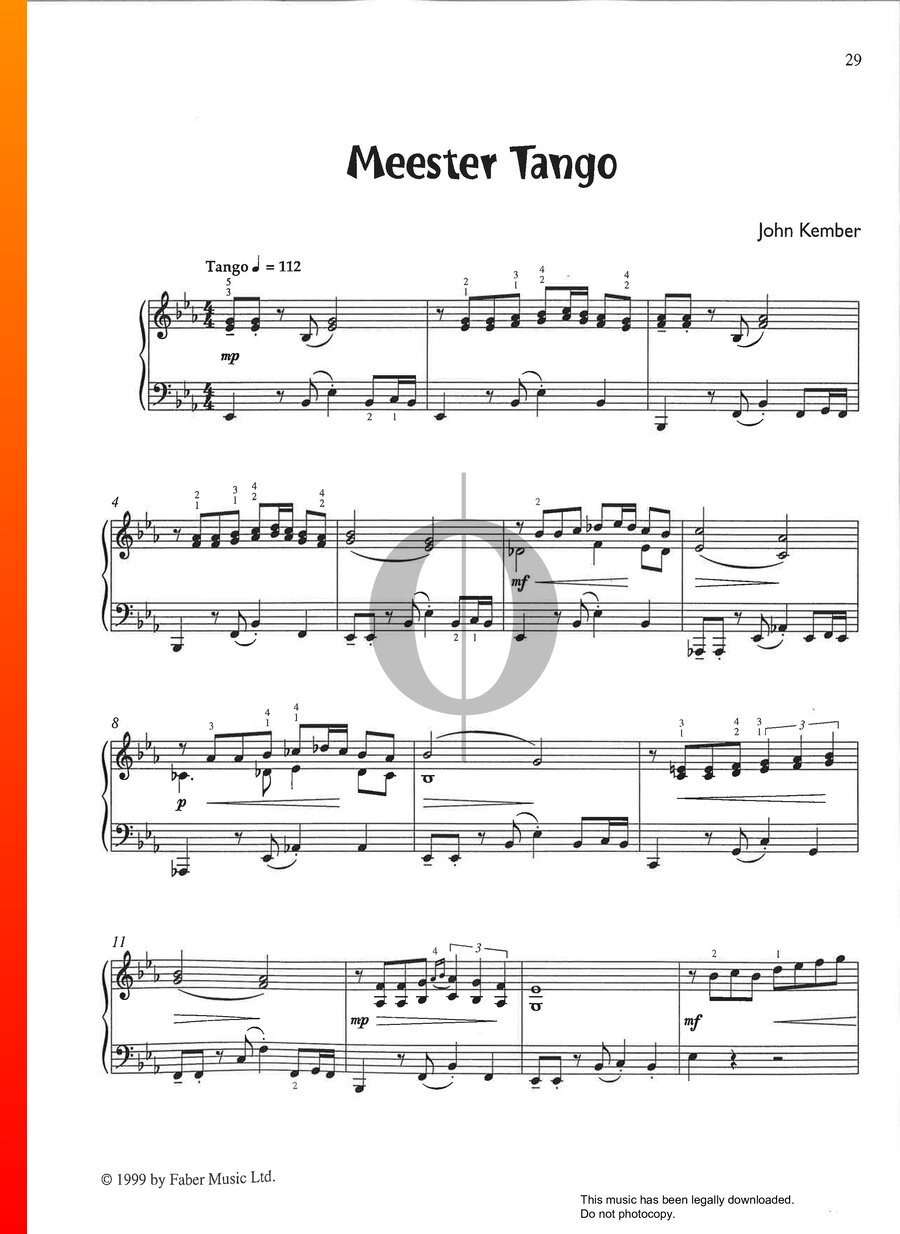 Meester Tango (John Kember) Piano Sheet Music - OKTAV