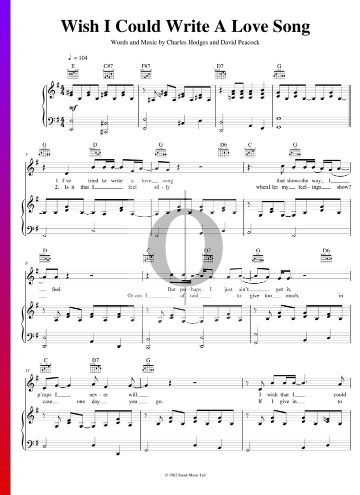 Wish I Could Write A Love Song (Chas & Dave) Piano Sheet Music - OKTAV