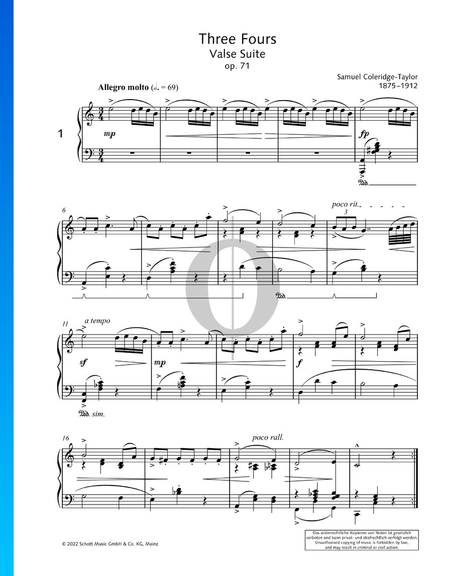 Waltz in C Major, Op. 71 No. 1 (Samuel Coleridge-Taylor) Piano Sheet ...