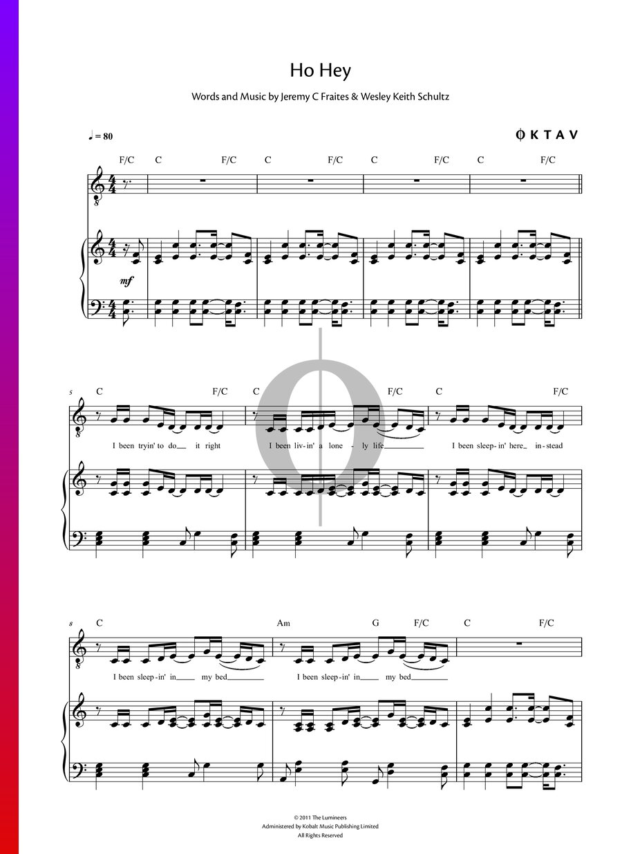 Ho Hey (The Lumineers) Piano Sheet Music - OKTAV