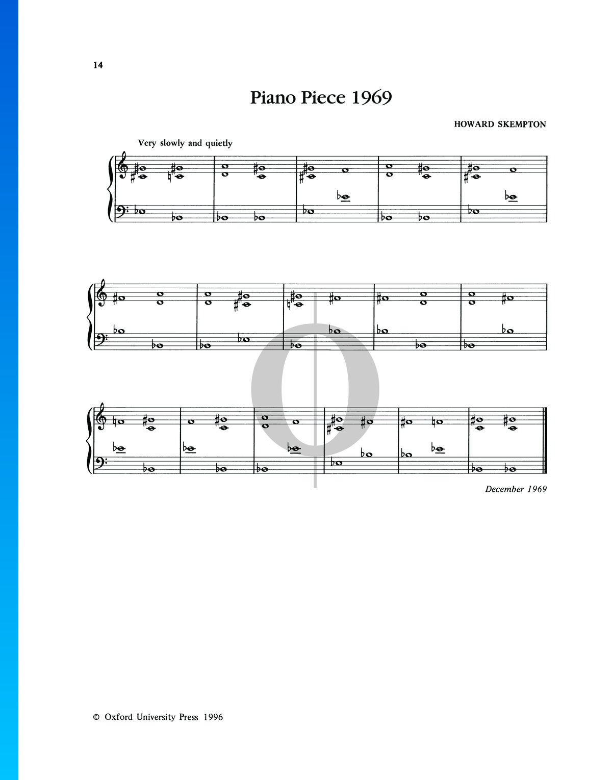 Piano Piece 1969 (Howard Skempton) Piano Sheet Music - OKTAV
