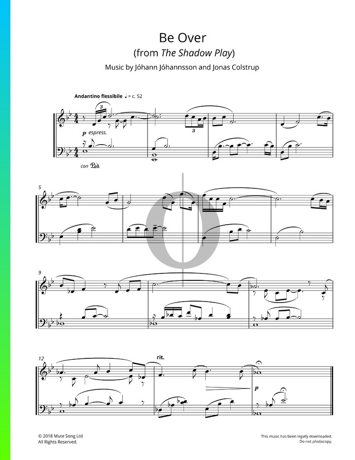Be Over Piano Sheet Music from The Shadow Play by Jóhann Jóhannsson - OKTAV