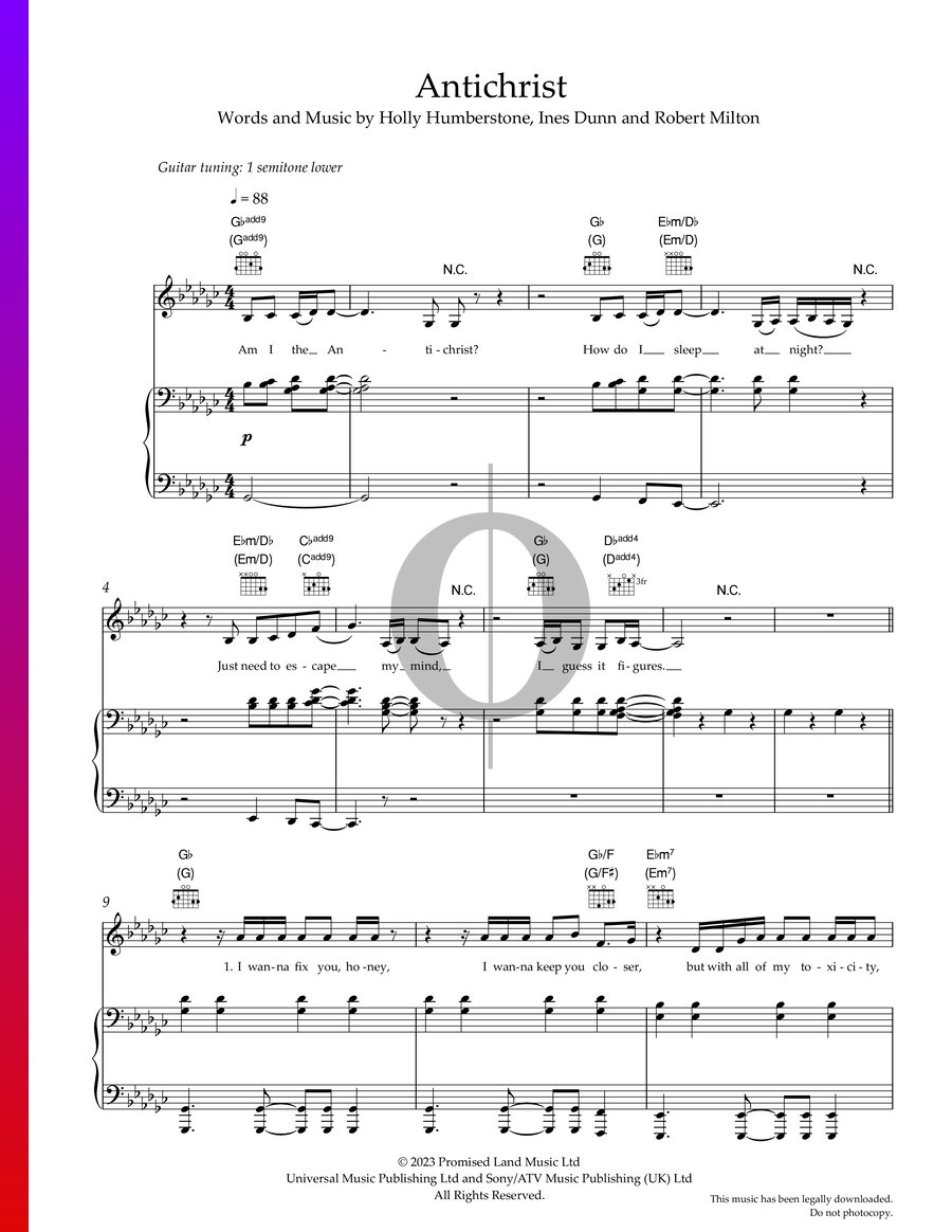 Antichrist (Holly Humberstone) Piano Sheet Music - OKTAV