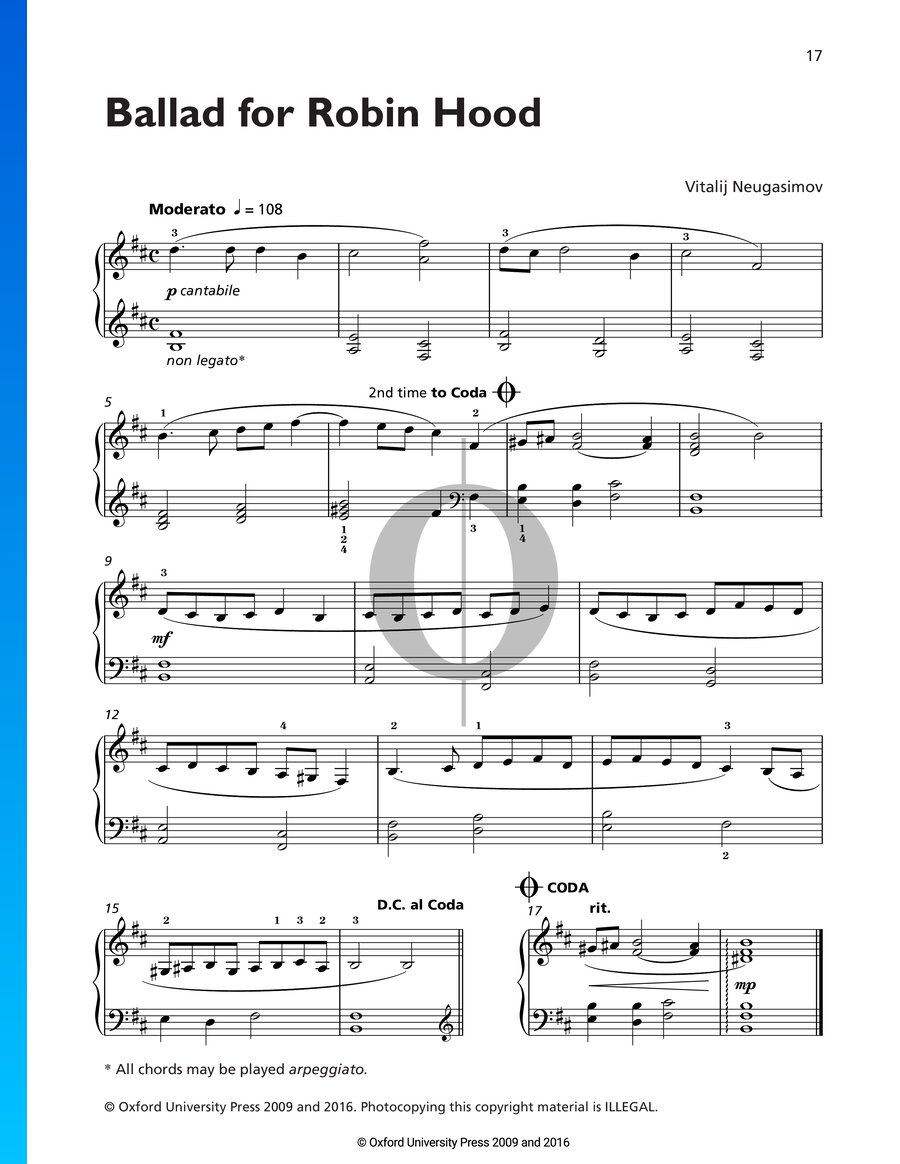 Ballad for Robin Hood (Vitalij Neugasimov) Piano Sheet Music - OKTAV