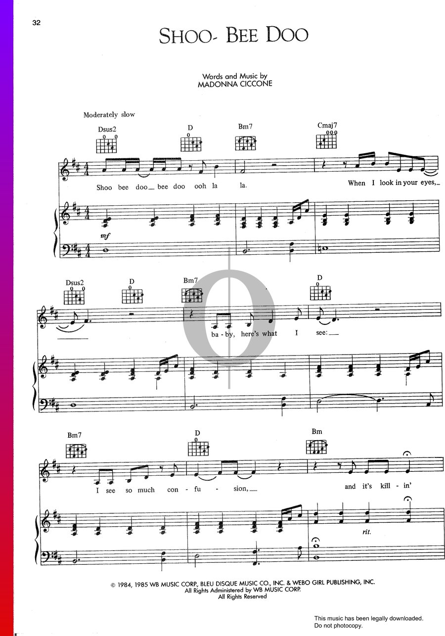 Shoo-Bee Doo (Madonna) Piano Sheet Music - OKTAV