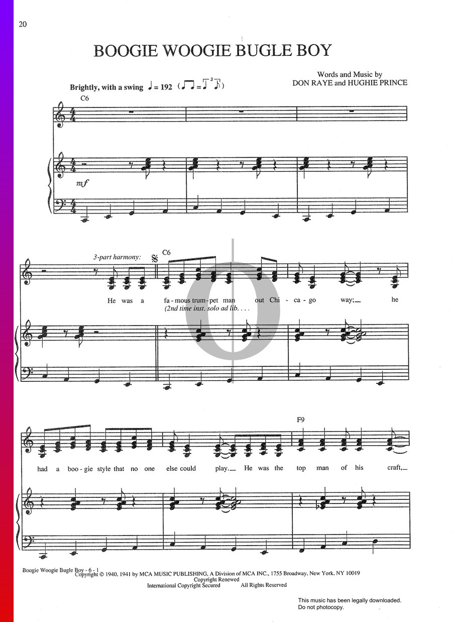 Boogie Woogie Bugle Boy door The Andrews Sisters | piano bladmuziek ...