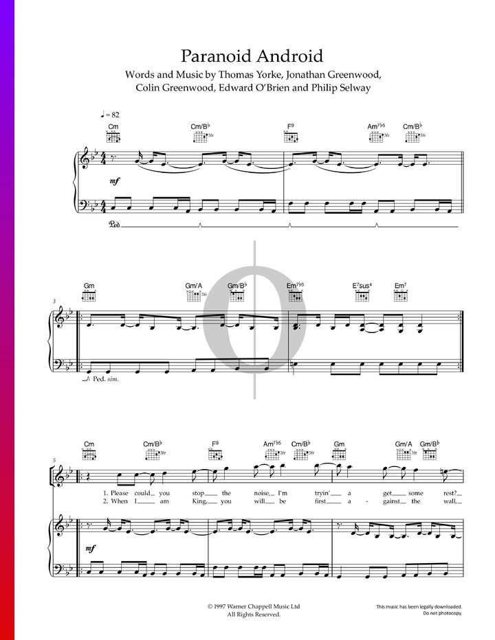 Paranoid Android (Radiohead) Piano Sheet Music - OKTAV