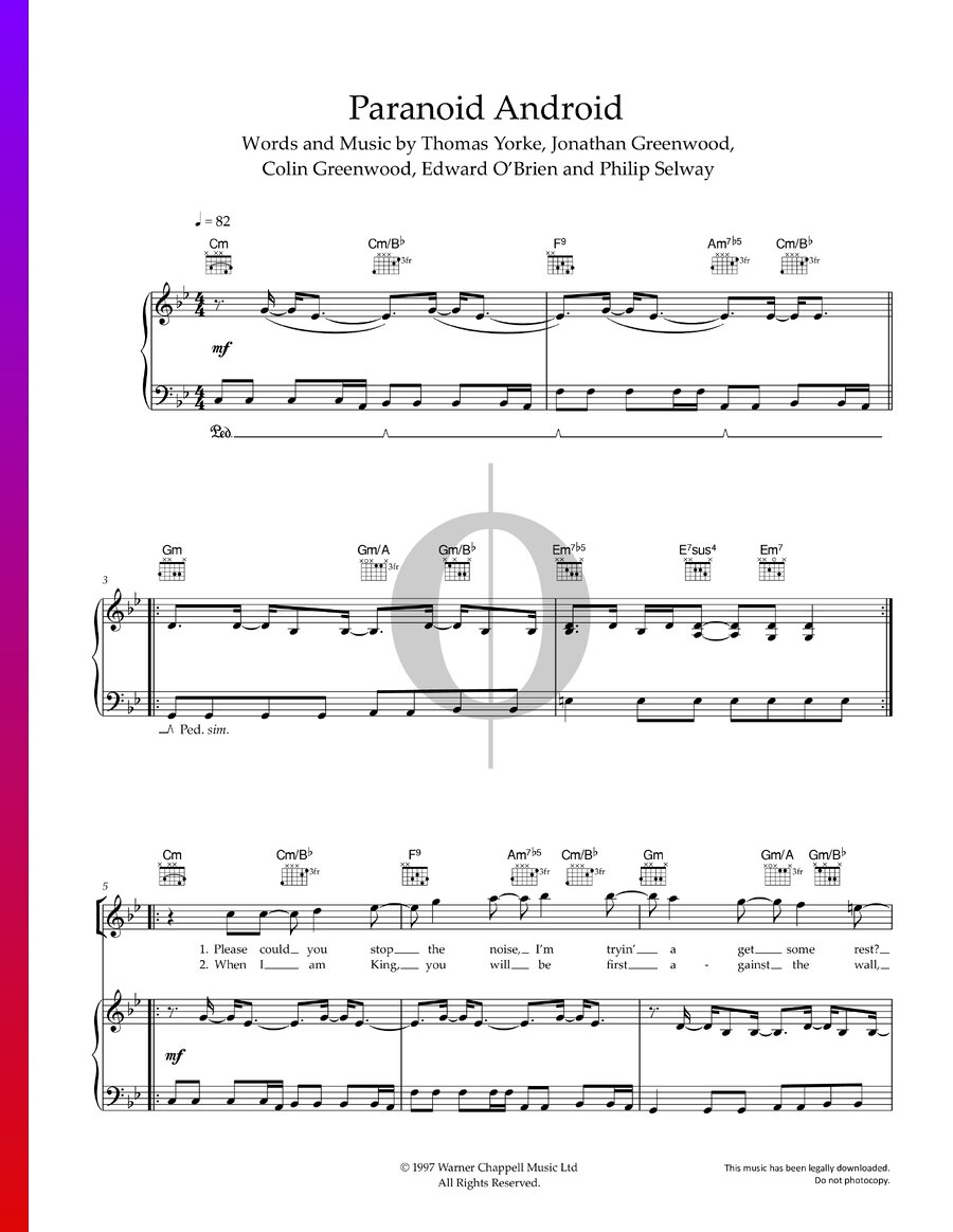 Paranoid Android (Radiohead) Piano Sheet Music - OKTAV