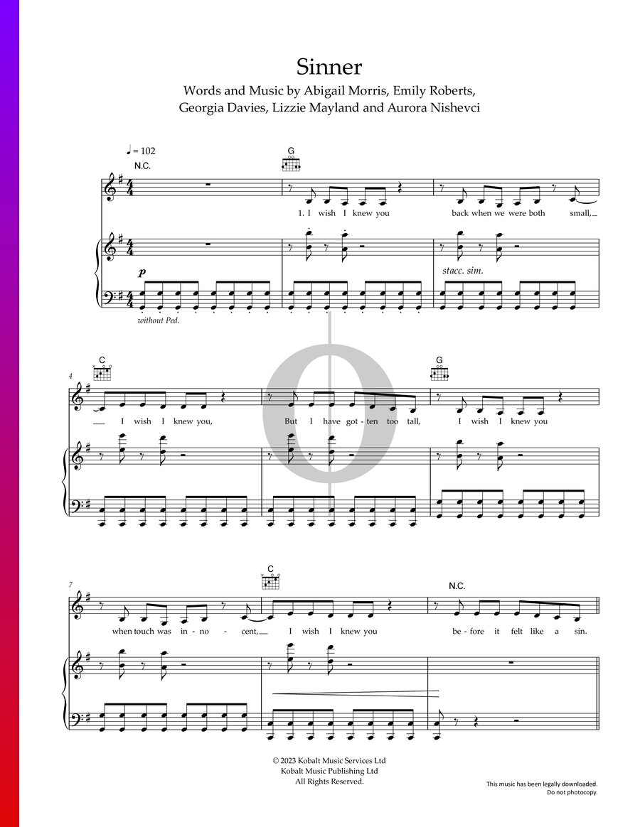 Sinner (The Last Dinner Party) Piano Sheet Music - OKTAV