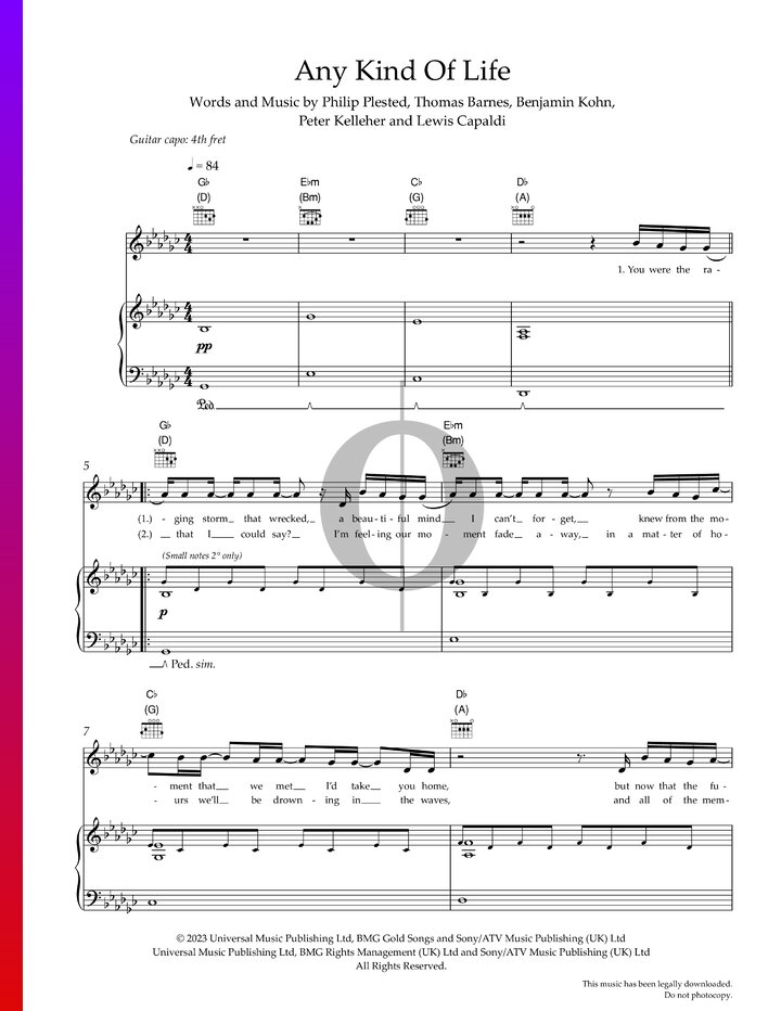 Any Kind Of Life (Lewis Capaldi) Piano Sheet Music - OKTAV