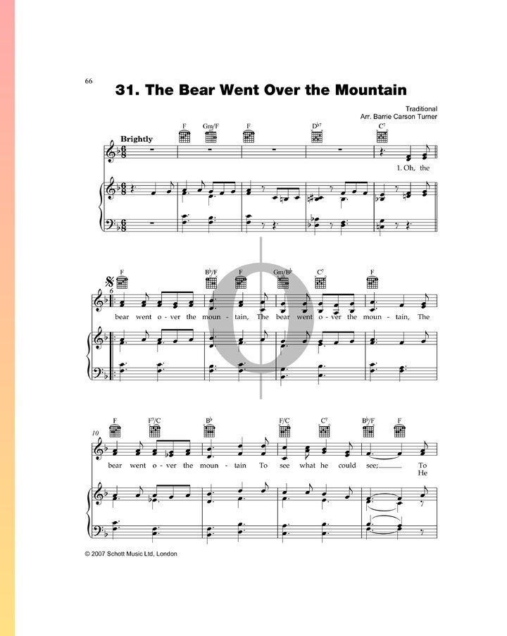 The Bear Went Over the Mountain (Anonymous) Piano Sheet Music - OKTAV