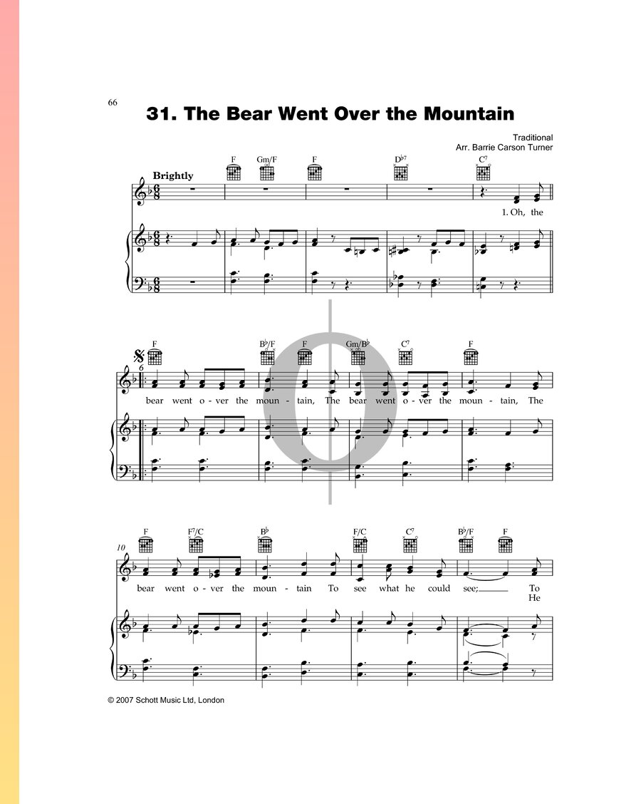 The Bear Went Over the Mountain (Anonymous) Piano Sheet Music - OKTAV