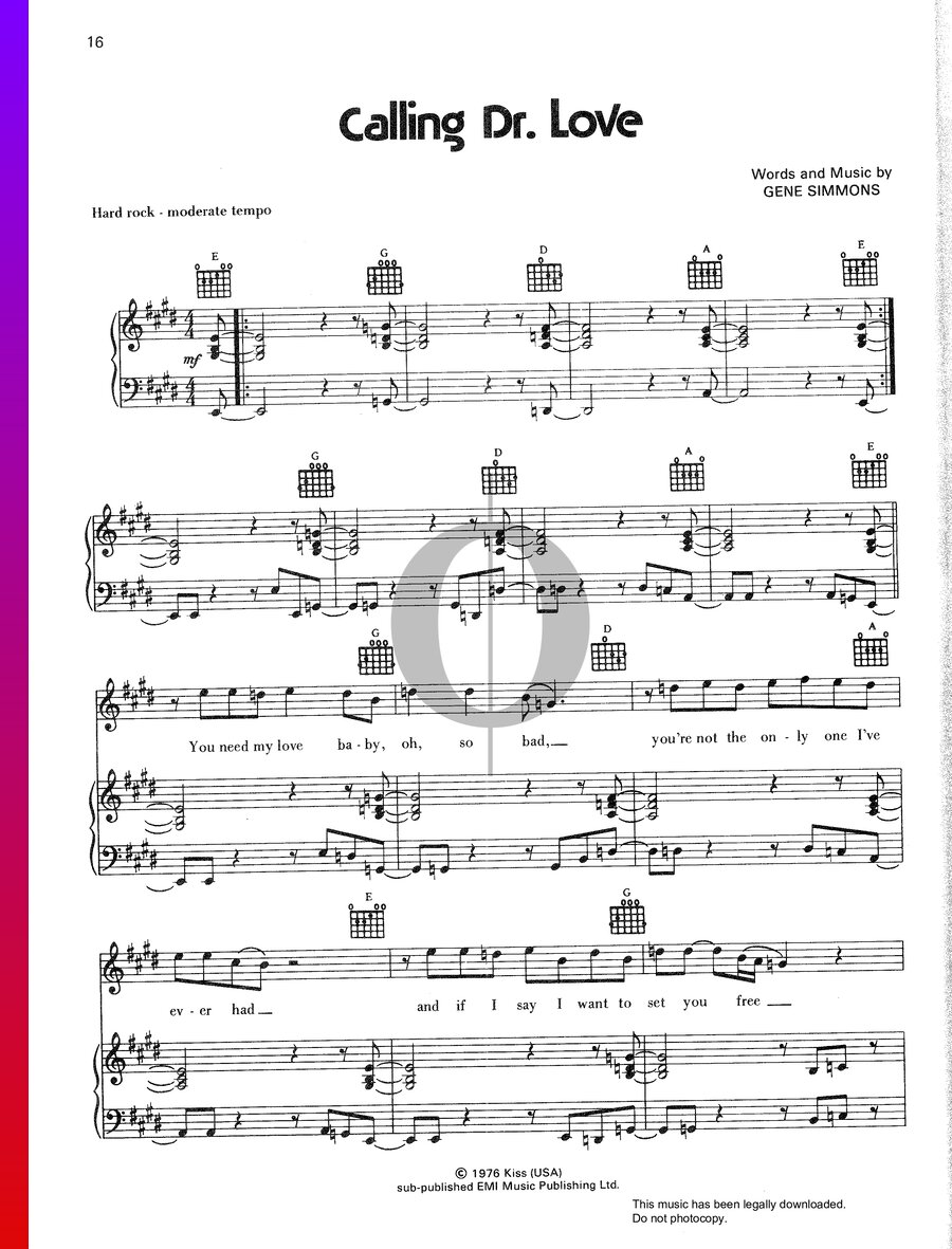 Calling Dr. Love (Kiss) Piano Sheet Music - OKTAV