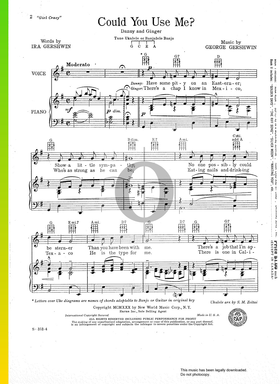 Could You Use Me (George Gershwin, Ira Gershwin) Piano Sheet Music - OKTAV