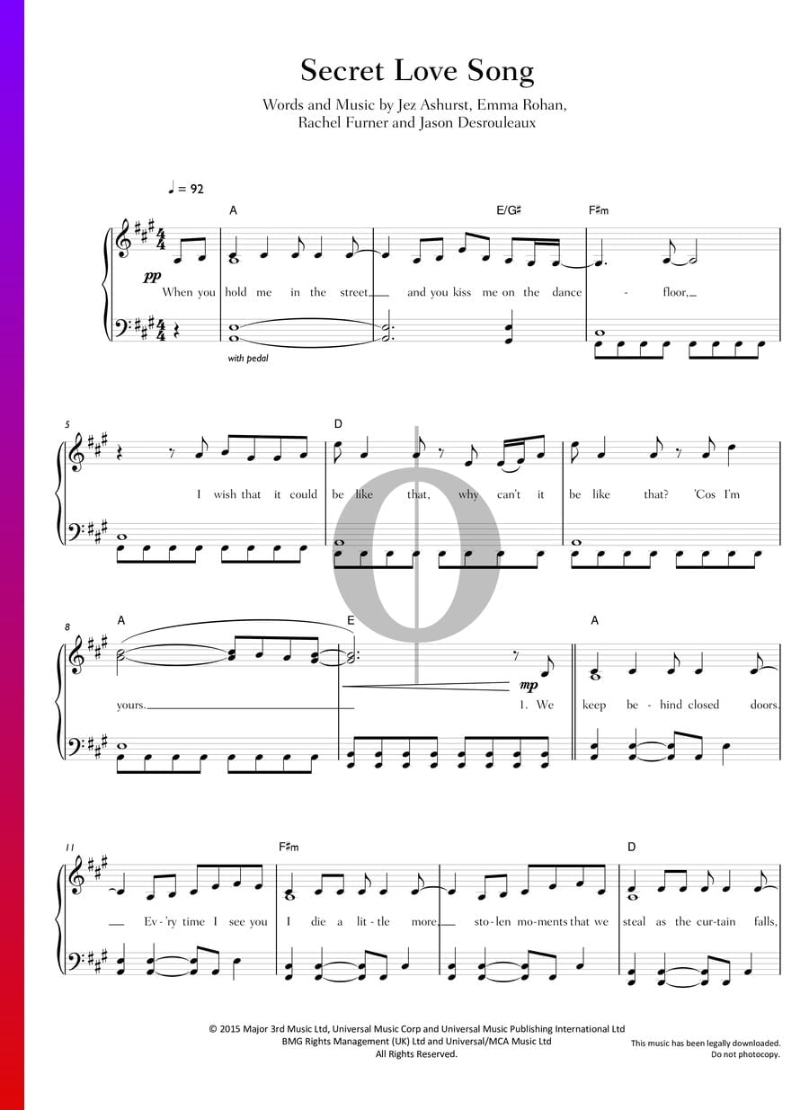 Secret Love Song (Little Mix, Jason Derulo) Piano Sheet Music - OKTAV